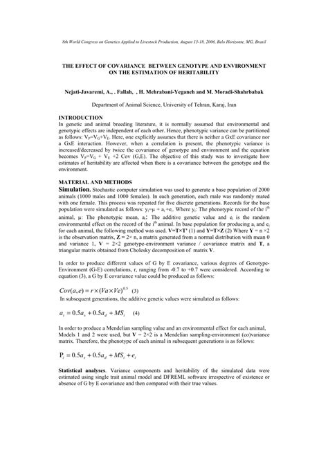 Pdf The Effect Of Covariance Between Genotype And Environment On The Estimation Of Heritability