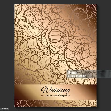 골동품 로얄 럭셔리 웨딩 초대장 텍스트 프레임과 장소 장미 또는 빛나는 그라데이션으로 만든 레이스 단풍베이색 배경의 골드 0명에 대한 스톡 벡터 아트 및 기타 이미지