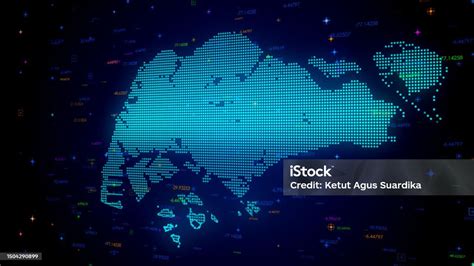 미래 지향적인 파란색 다채로운 반짝이는 디지털 기술 허드 도트 모자이크 그리드 싱가포르 지도 투시 보기 숫자 기술 입자 0명에 대한 스톡 벡터 아트 및 기타 이미지 Istock