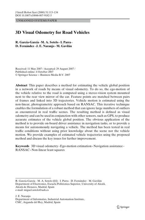 Pdf 3d Visual Odometry For Road Vehicles