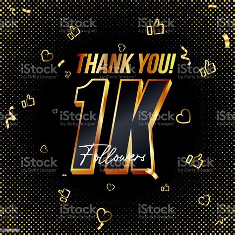 감사합니다 1k 추종자 3d 골드와 블랙 글꼴과 색종이 소셜 미디어 1000 팔로워 감사 팔로워 블로거가 구독자를 기념하고 좋아요를 위한 벡터 일러스트 3d 번호 금색에