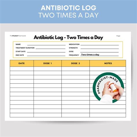 Antibiotic Log Printable Two Times A Day Medication Tracker Twice Daily