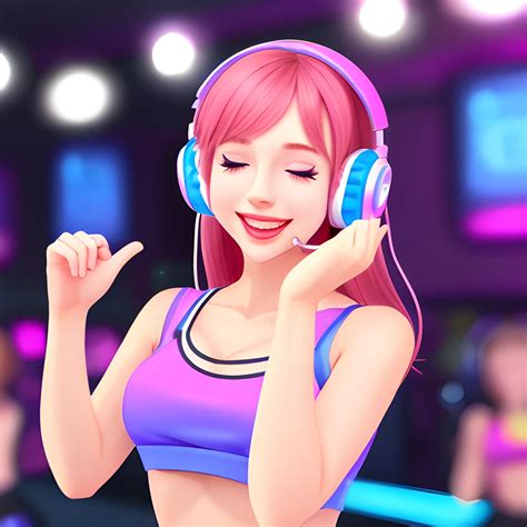 Cute Female Headphones Dancing Club Arthub Ai