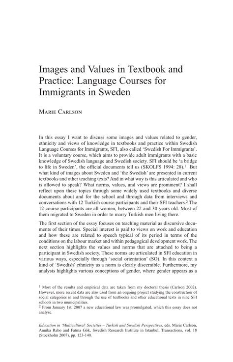 Pdf Images And Values In Textbooks And Practice Language Courses For Immigrants In Sweden