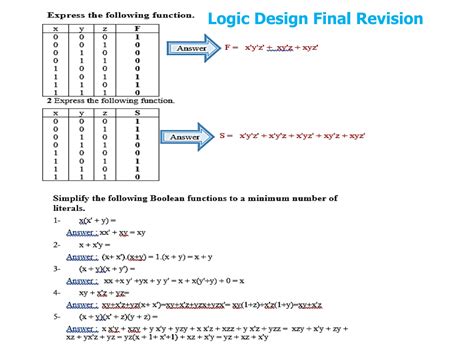 SOLUTION Logic Design Final Revision Sheet Studypool
