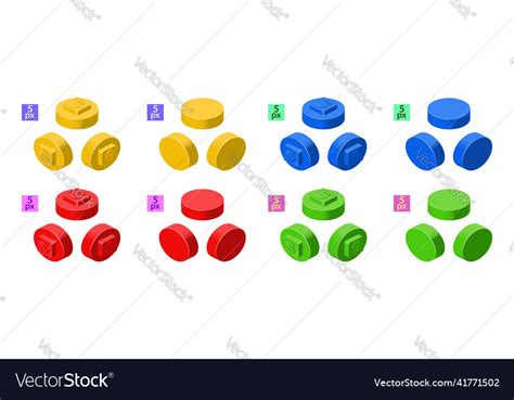3d Set Of Colored Constructor Kit In Isometry Vector Image