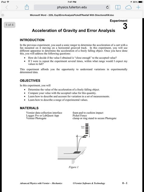 Physics Acceleration Of Gravity And Error Analysis Lab Report Physics Homework Help