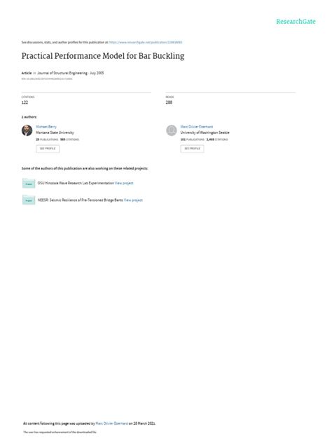 Practical Performance Model For Bar Buckling Pdf Buckling Deformation Engineering