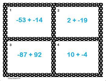 Adding Integers Task Cards With Or Without QR Code Answers By Champ Students