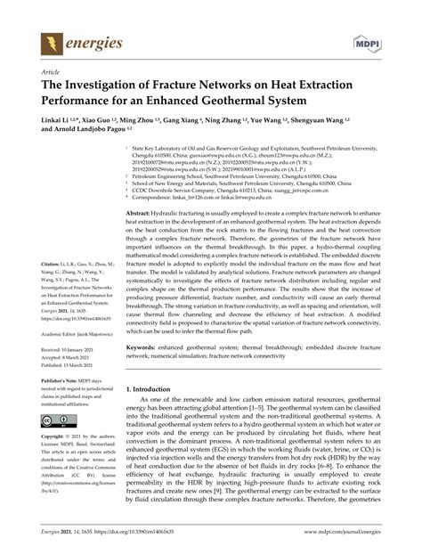 Pdf The Investigation Of Fracture Networks On Heat Extraction Performance For An Enhanced
