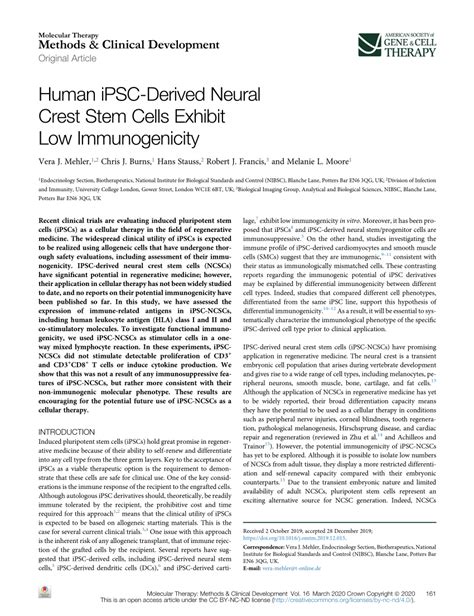 Pdf Human Ipsc Derived Neural Crest Stem Cells Exhibit Low Immunogenicity