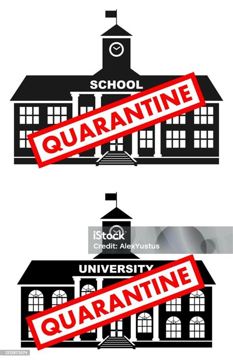 바이러스 개념입니다 고전 학교 건물의 배경에 검역 기호 대학 흰색 배경에 고립 된 대학 배너 배경 아이콘 벡터 그림입니다 0명에 대한 스톡 벡터 아트 및 기타 이미지