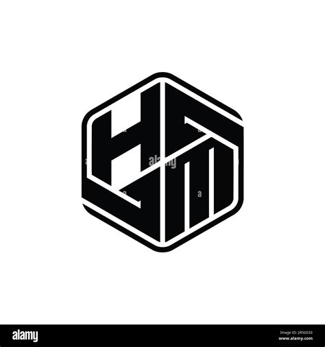 Hm Letter Logo Monogram Hexagon Shape With Ornament Abstract Isolated Outline Design Template