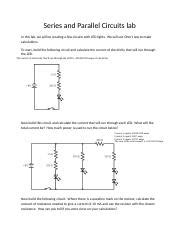 Series And Parallel Circuits Lab Docx Series And Parallel Circuits Lab In This Lab We Will Be