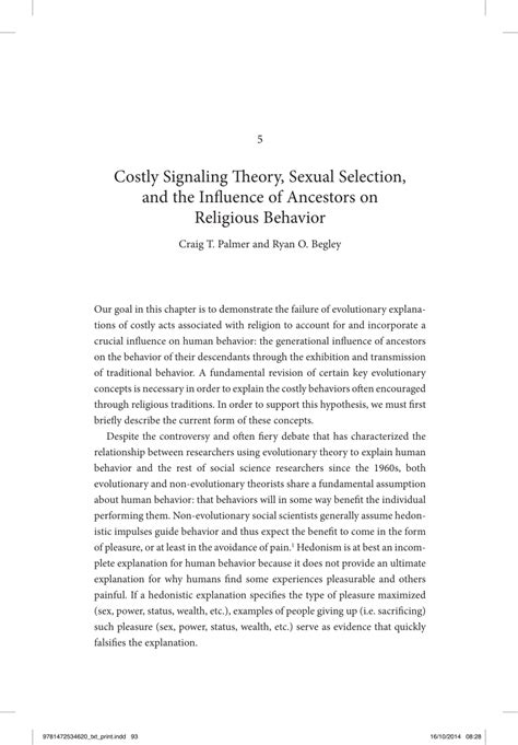 Pdf Costly Signaling Theory Sexual Selection And The Influence Of Ancestors On Religious