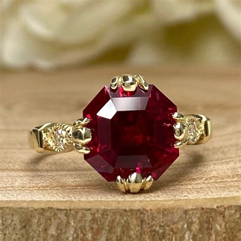 Asscher Cut Ruby Engagement Ring Ruby Asscher Cut Vintage Etsy