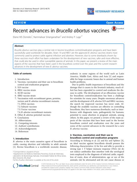Pdf Recent Advances In Brucella Abortus Vaccines
