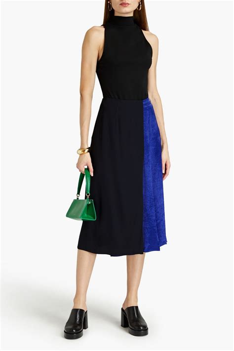 Marni 투톤 새틴 크레이프 패널 쿠프로 플리츠 미디 스커트 최대 70 세일 The Outnet