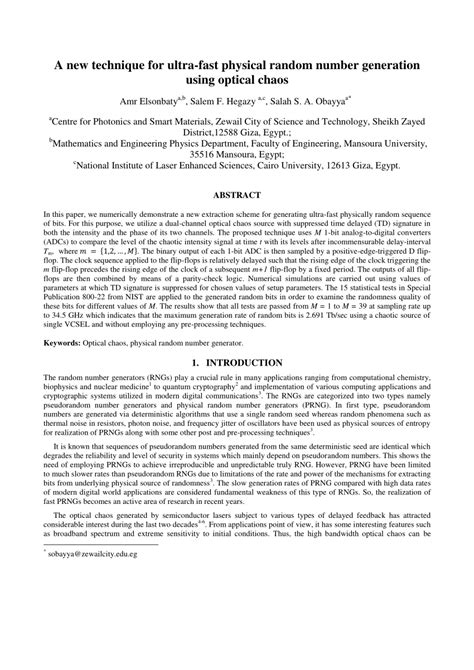 Pdf A New Technique For Ultra Fast Physical Random Number Generation Using Optical Chaos