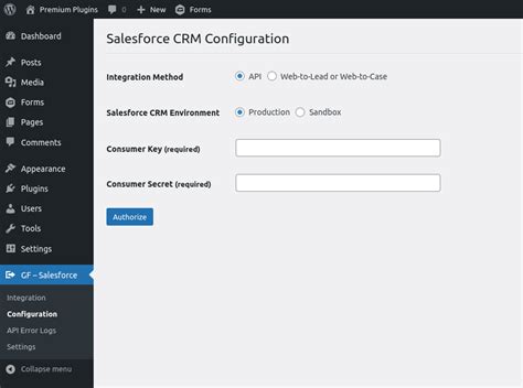 gravity forms salesforce integration plugin obtain code