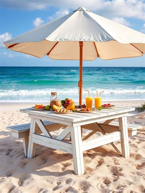 Coastal Whitewashed Folding Picnic Table Beachside Elegance Picnic