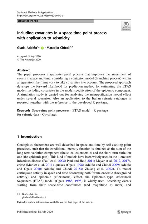 Pdf Including Covariates In A Space Time Point Process With Application To Seismicity