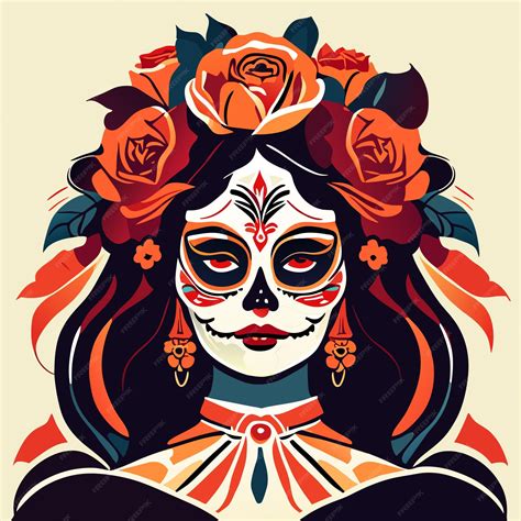 A Woman With A Skull And Flowers On Her Head Premium Ai Generated Vector