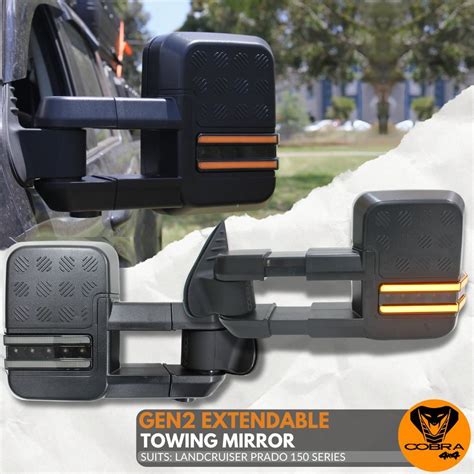 Cobra 4x4 Gen 2 Extendable Towing Mirrors Suit Landcruiser Prado 150