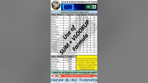 Excelformula Use Of Sumvlookup Formula Microsoftexcel Exceltips