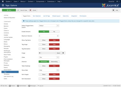 Help310 Components Tags Manager Options Joomla Documentation