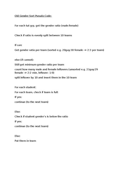 Gender Sort Pseudo Code 20guy30 Female 23 Per Team Else If