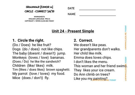 Grammar Exercises Circle Correct Present Simple U24