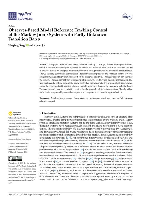 Pdf Observer Based Model Reference Tracking Control Of The Markov
