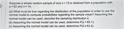 Solved Suppose A Simple Random Sample Of Size N Is Chegg