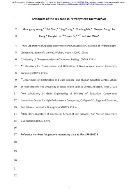 Pdf Dynamics Of The Sex Ratio In Tetrahymena Thermophila