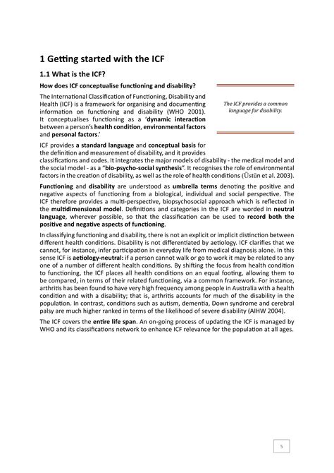 International Classification Of Functioning Disability And Health Icf Pdf