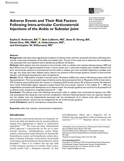 Pdf Adverse Events And Their Risk Factors Following Intra Articular Corticosteroid Injections