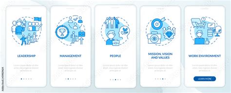 Factors That Affect Workplace Culture Blue Onboarding Mobile App Screen Walkthrough 5 Steps