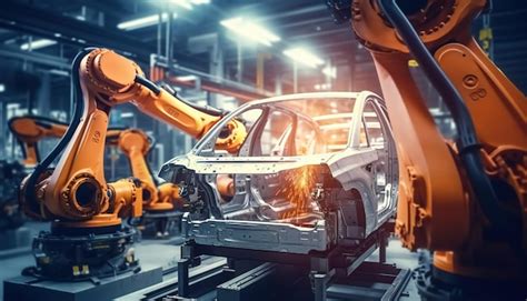 Premium Ai Image Smart Factory Robotic Arm Industry 50 Car Assembly
