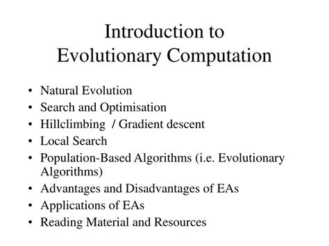 PPT Nature Inspired Computation General Intro To The Course And Intro To Evolutionary