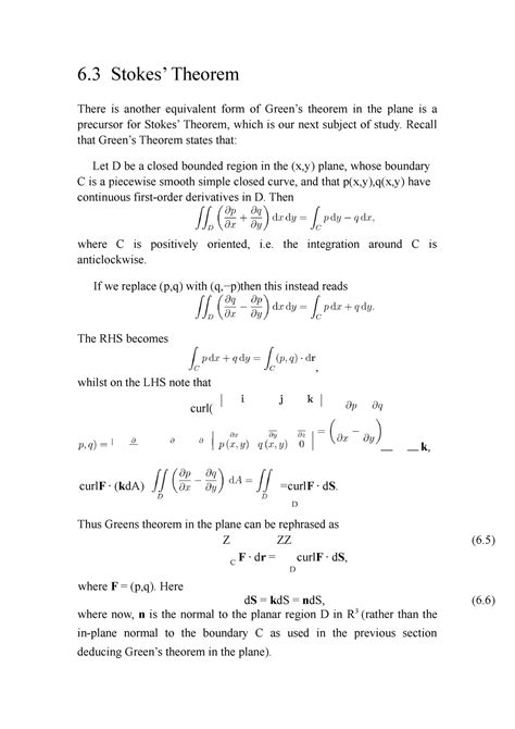 Multi Calc 16 Stokes Theorem 6 Stokes Theorem There Is Another Equivalent Form Of Greens