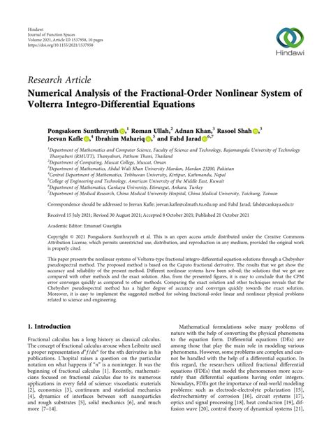 Pdf Numerical Analysis Of The Fractional Order Nonlinear System Of