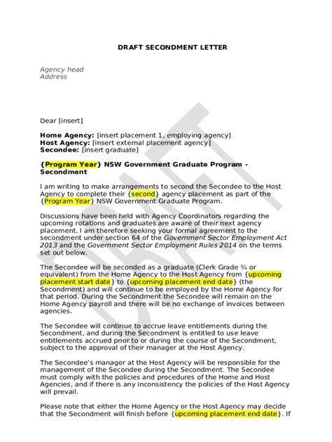 Secondment Letter Template Nsw Government Graduate Doc Template