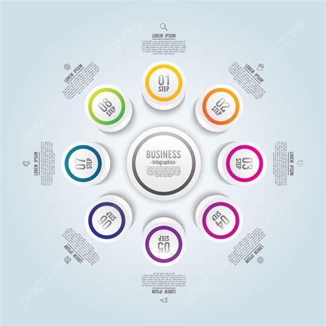 8 단계 브로셔와 함께 다채로운 프리젠 테이션 비즈니스 인포 그래픽 템플릿 원 템플릿 Psd 다운로드 디자인 자료 다운로드