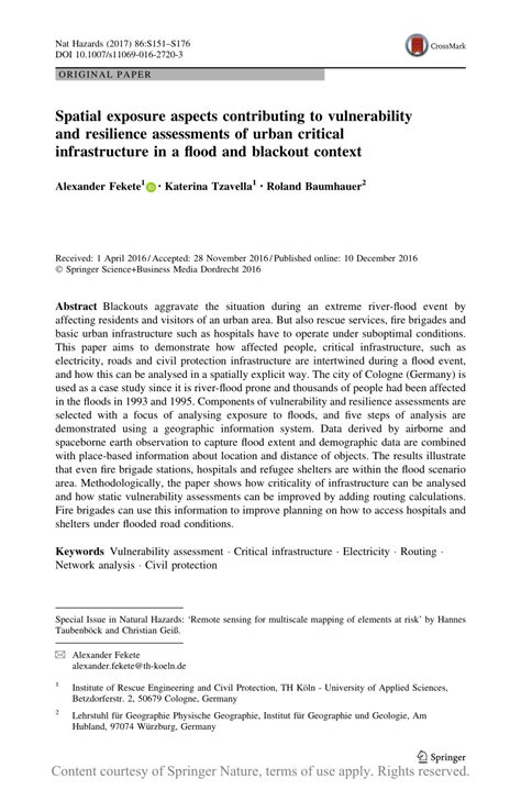 Spatial Exposure Aspects Contributing To Vulnerability And Resilience Assessments Of Urban