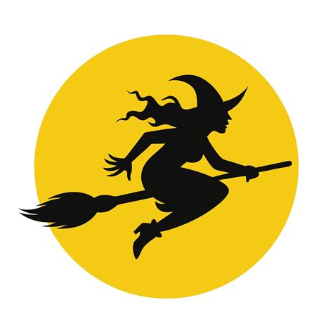 Witch Riding Broom Against Yellow Moon 60850182 Vector Art At Vecteezy