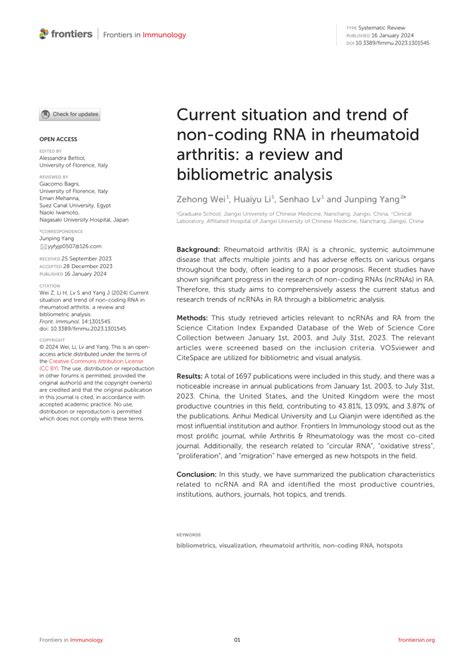 Pdf Current Situation And Trend Of Non Coding Rna In Rheumatoid