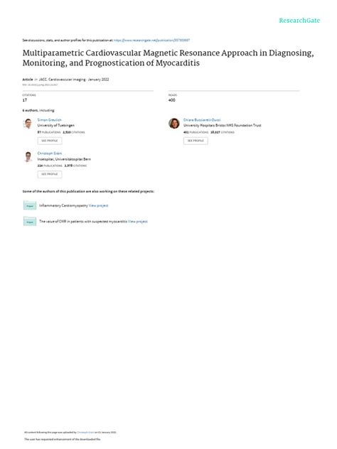 Multiparametric Cardiovascular Magnetic Resonance Approach In Diagnosing Monitoring And