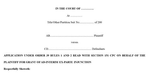 Format For Ex Party Stay Application Petition Under Order 39 Rule 1 2 Of CPC Phenix Bay Legal