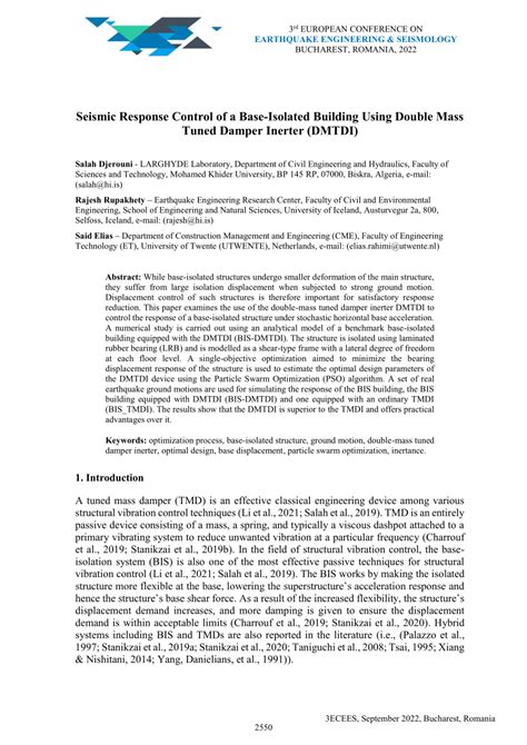 Pdf Seismic Response Control Of A Base Isolated Building Using Double Mass Tuned Damper